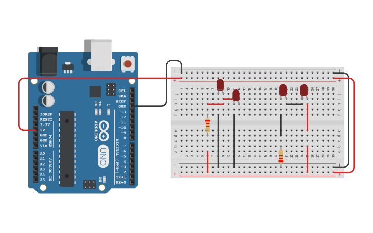 Circuit design LED en serie y paralelo | Tinkercad