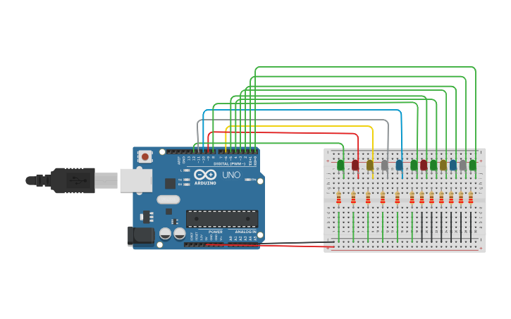 Circuit design SERIE DE 12 LUCES LED - Tinkercad