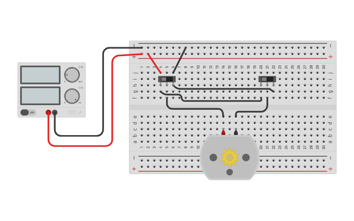 Circuit design Inversion de giro de un motor de CD o CC - Tinkercad Circuit design Inversion de giro de un motor de CD o CC - Tinkercad