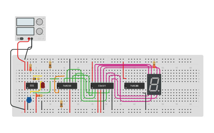 Circuit design Contador con 555 - Tinkercad