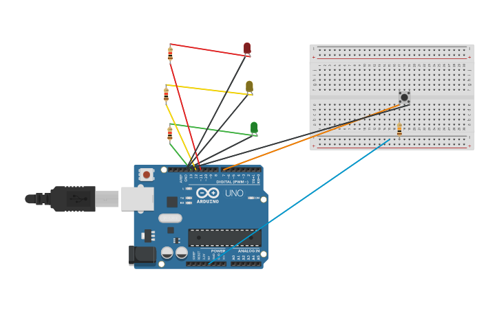 Circuit design Semaforo con pulsador-Pull up | Tinkercad