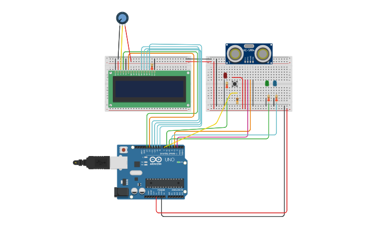 Circuit design Ultrasonic Sensor - Tinkercad