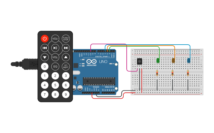 Circuit design leds controlados por comando - Tinkercad