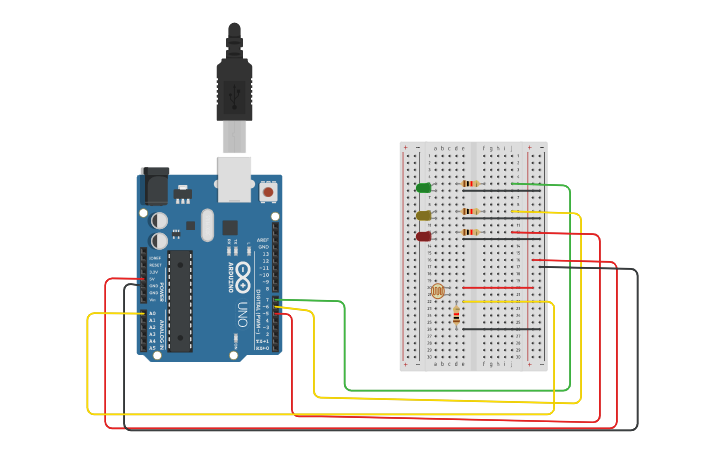 Circuit design controle sensor ldr | Tinkercad
