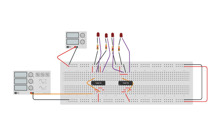 Circuit design SET 5 -Asynchronous down counter - Tinkercad
