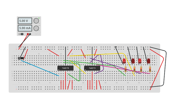 Circuit design ripple up counter | Tinkercad
