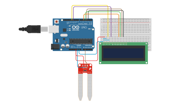 Circuit design Sensor de umidade com display LCD - Tinkercad