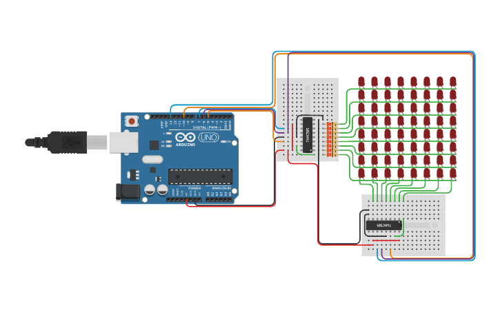 Circuit design 8x8 LED controller - Tinkercad