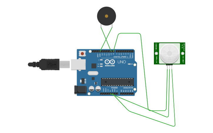 Circuit design touchless door bell - Tinkercad