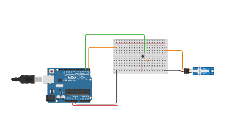 Circuit design servo boton | Tinkercad