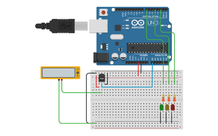 Circuit design Sensor de Temperatura | Tinkercad