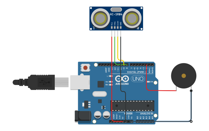 Circuit design Car reverse parking sensor - Tinkercad