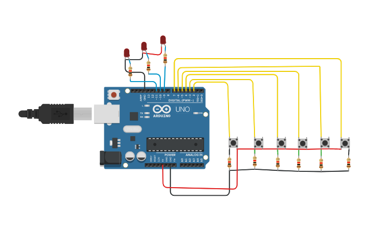 Circuit design Digital Button LED | Tinkercad