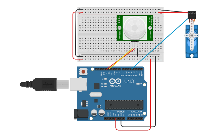Circuit design motion activated servo | Tinkercad Circuit design motion activated servo | Tinkercad