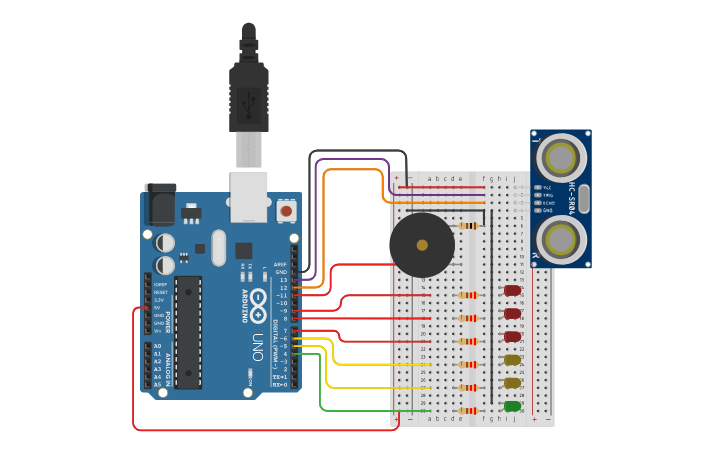 Circuit design RODOLFO LIMA CAETANO - sensor de proximidade | Tinkercad
