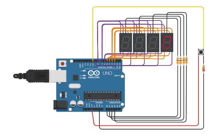 Circuit Design Increment Counter By Button 4x 7 Segment Display Tinkercad