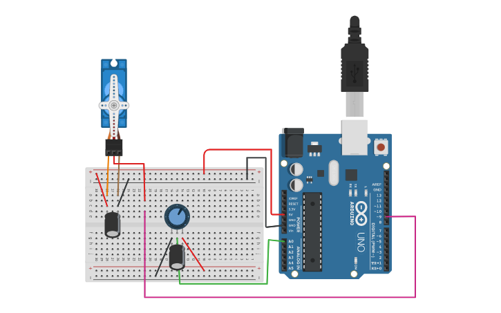 Circuit design Jamie's Servo Motor with Arduino sketch | Tinkercad
