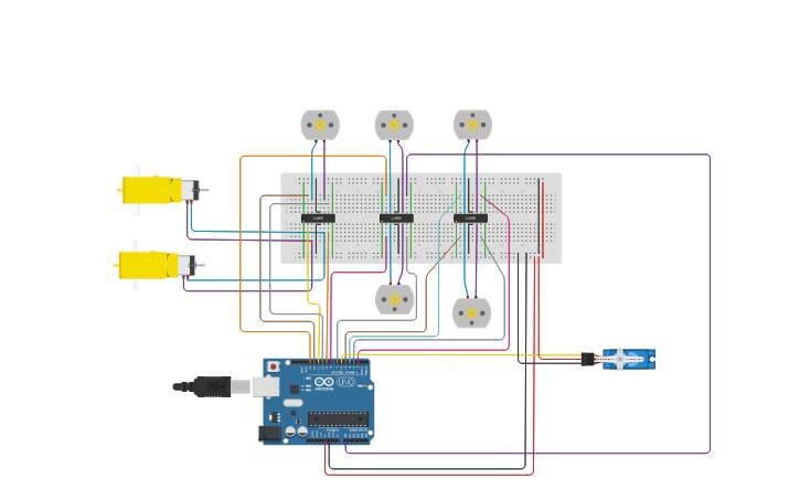 Circuit design Voice control robot arm - Tinkercad