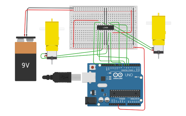 Circuit design Ex8_(Bluetooth control robot) | Tinkercad
