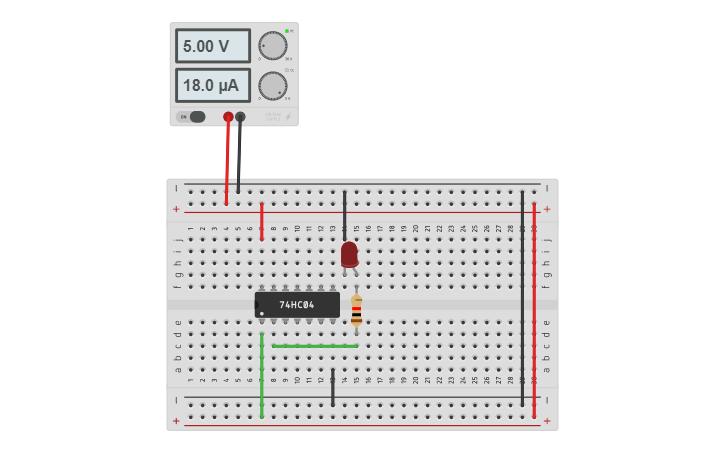 Circuit design 74HC04 NOT - Tinkercad