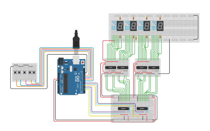 Circuit design 4 7-segment - Tinkercad
