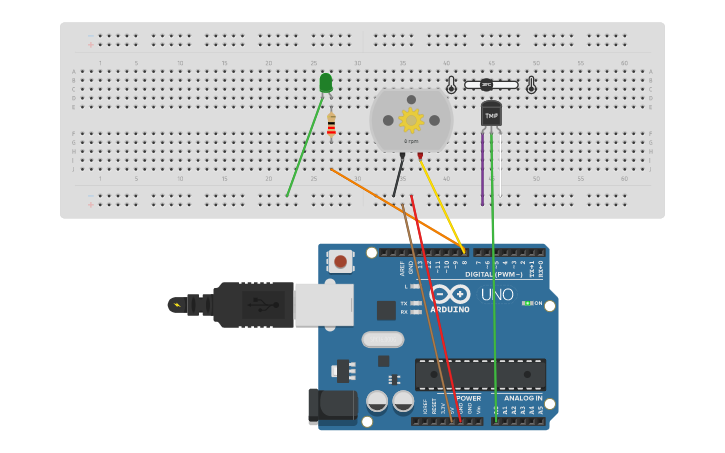 Circuit design Lampu LED dan Kipas Otomatis | Tinkercad Circuit design Lampu LED dan Kipas Otomatis | Tinkercad