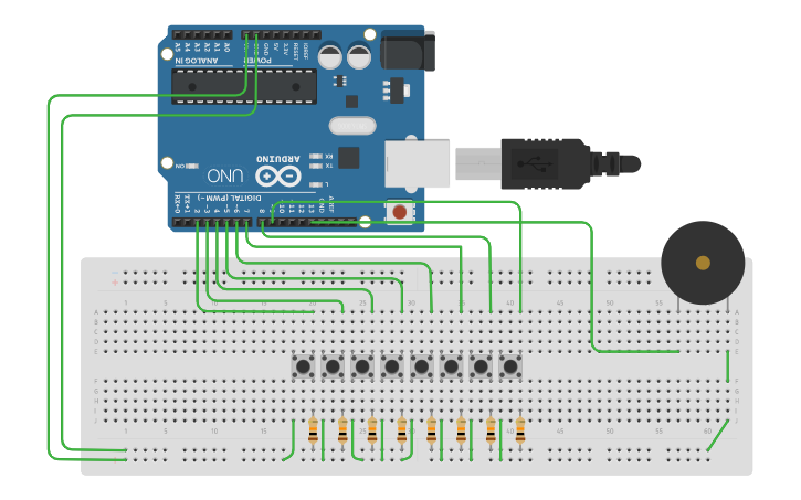 Circuit design arduino piano - Tinkercad