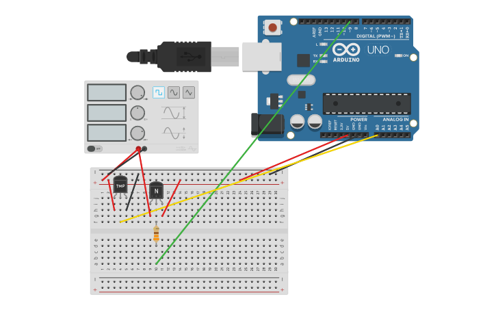 Circuit design sensor de temperatura - Tinkercad