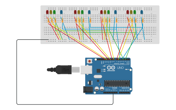 Circuit design Intersection Traffic Signal | Tinkercad