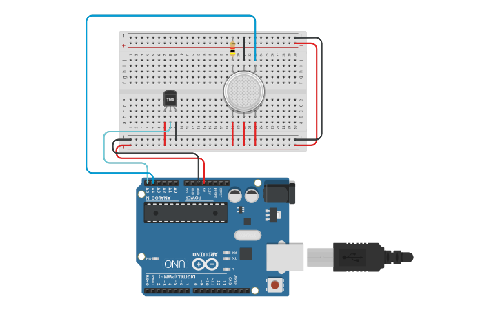 Circuit Design Датчик температуры и дыма Tinkercad