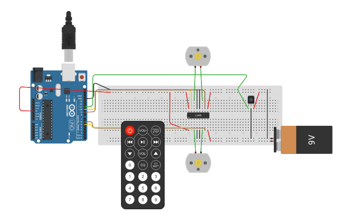 Circuit design IR remote car - Tinkercad
