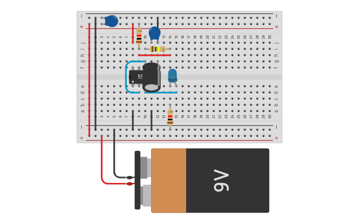 Circuit design 555 timer Astable - Tinkercad