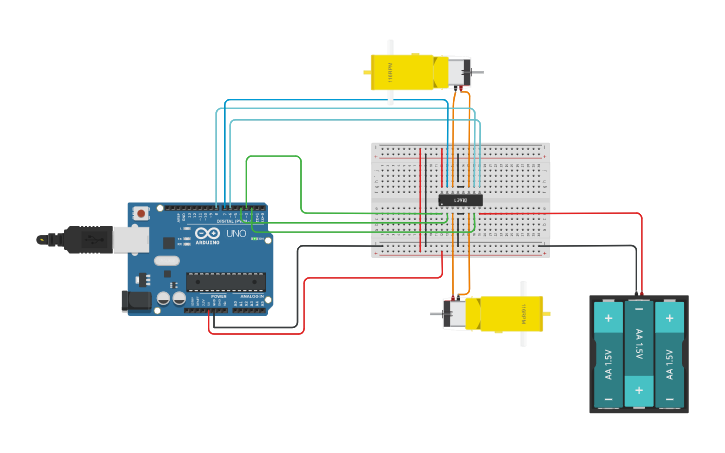 Circuit design Controling 2 conveyor motors with external power - Tinkercad Circuit design Controling 2 conveyor motors with external power - Tinkercad