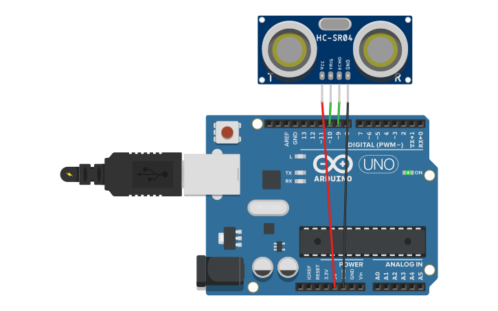 Circuit design Ultrasonic sensor - Tinkercad