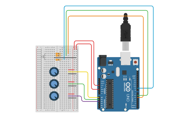 Circuit design LED RGB | Tinkercad