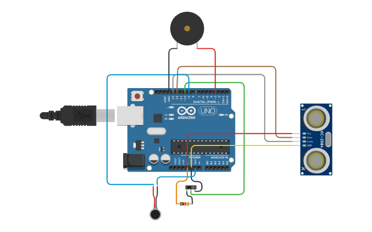 Circuit design Bastón para ciegos - Tinkercad