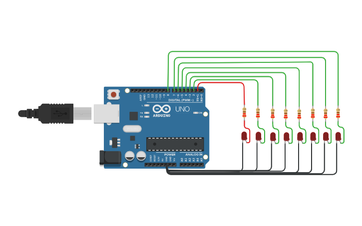 Circuit design Multiple Blinking LED - Tinkercad