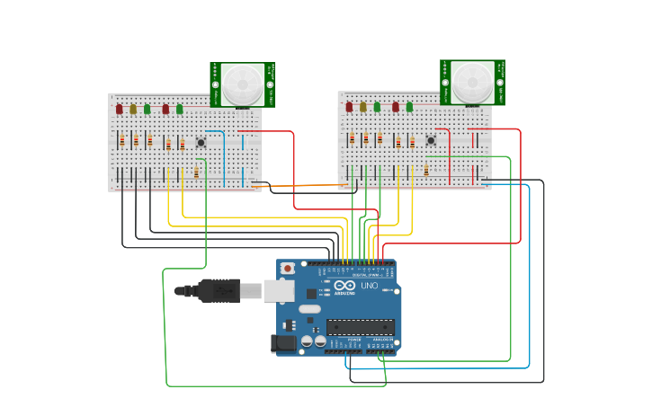 Circuit design Microcontroller assignment traffic | Tinkercad