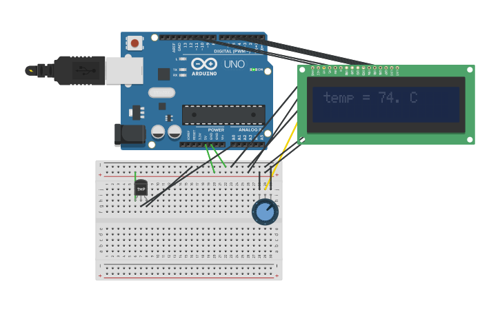Circuit design sensor of heat(TMP) - Tinkercad