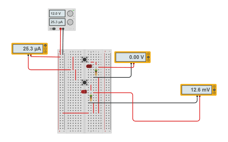 Circuit design Accensione LED con Pulsanti - Tinkercad Circuit design Accensione LED con Pulsanti - Tinkercad