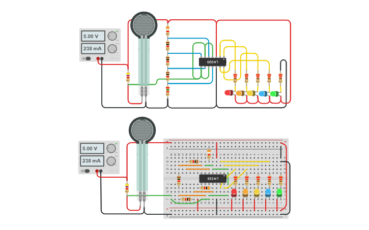 Circuit design Force Sensor VU Meter via LM339 - Tinkercad