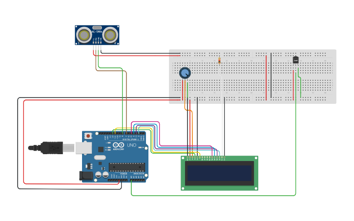 Circuit design 4 Arduino + LCD + Sensor Ultrasónico + Sensor de ... Circuit design 4 Arduino + LCD + Sensor Ultrasónico + Sensor de ...