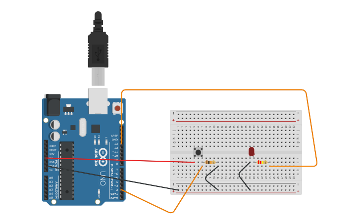 Circuit design LED with PushButton With Blink - Tinkercad