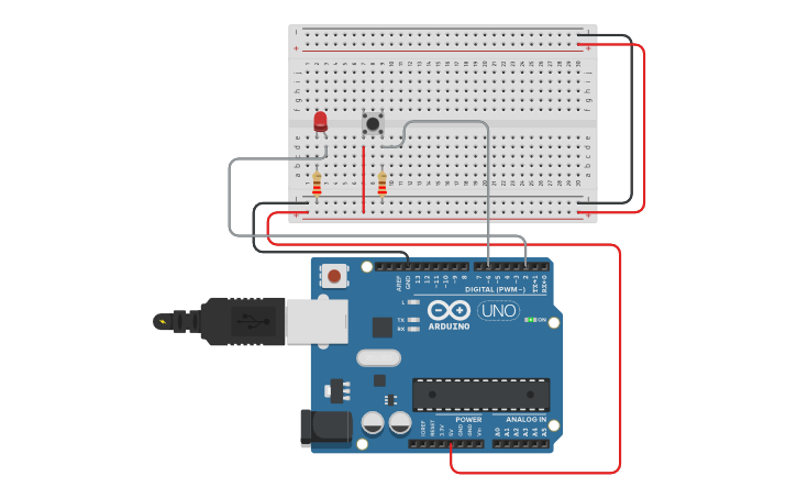 Circuit design Arduino Pulsante e Led - Tinkercad