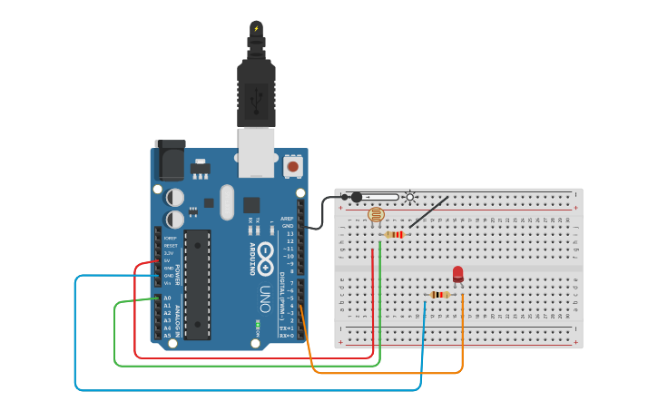 Circuit design Copy of Copy of Sensor LDR-Luminosidade - Tinkercad