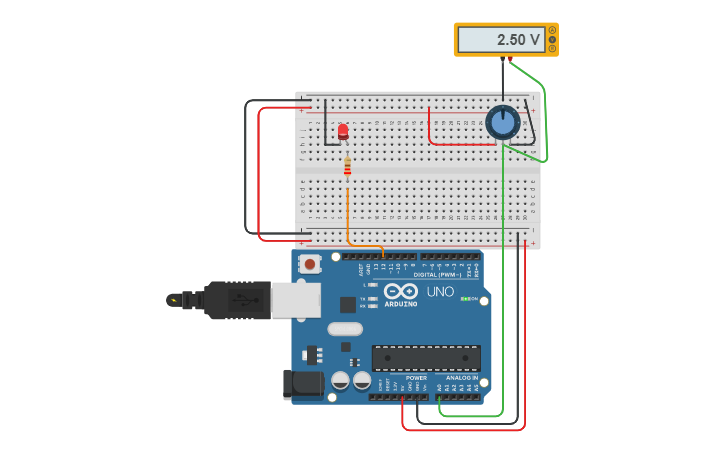 Circuit design Control de LED con potenciómetro | Tinkercad Circuit design Control de LED con potenciómetro | Tinkercad