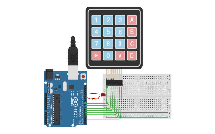 Circuit design keypad + led - Tinkercad