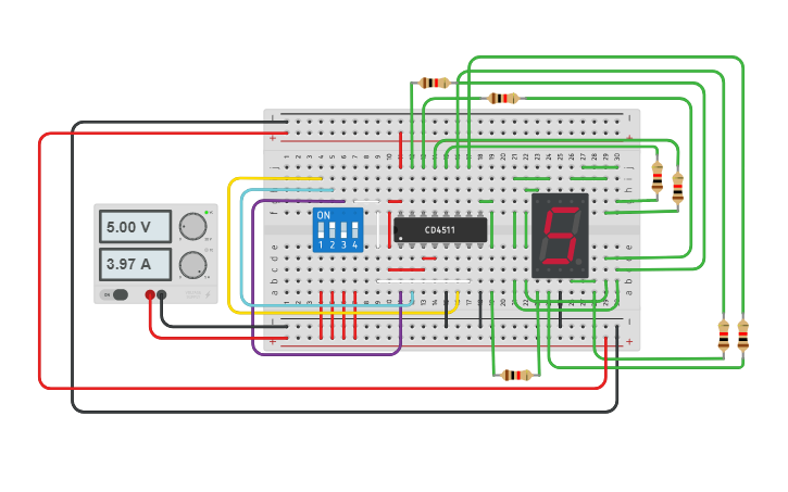 Circuit design 7 segment decoder - Tinkercad