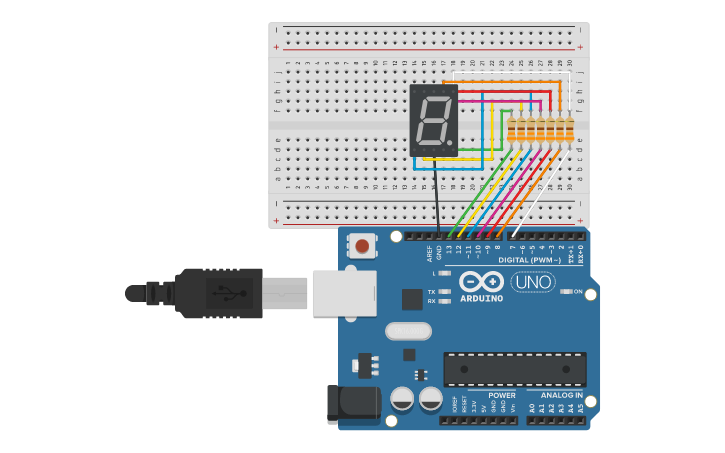 Circuit design 7-Segment Anzeige - Tinkercad
