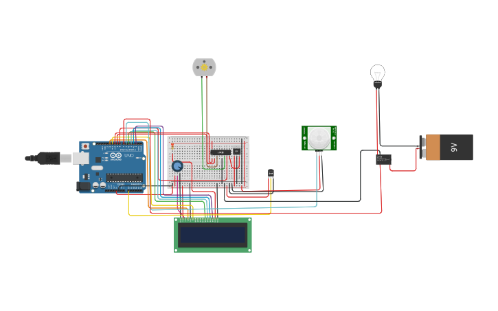 Circuit design Automatic fan and light controlled - Tinkercad